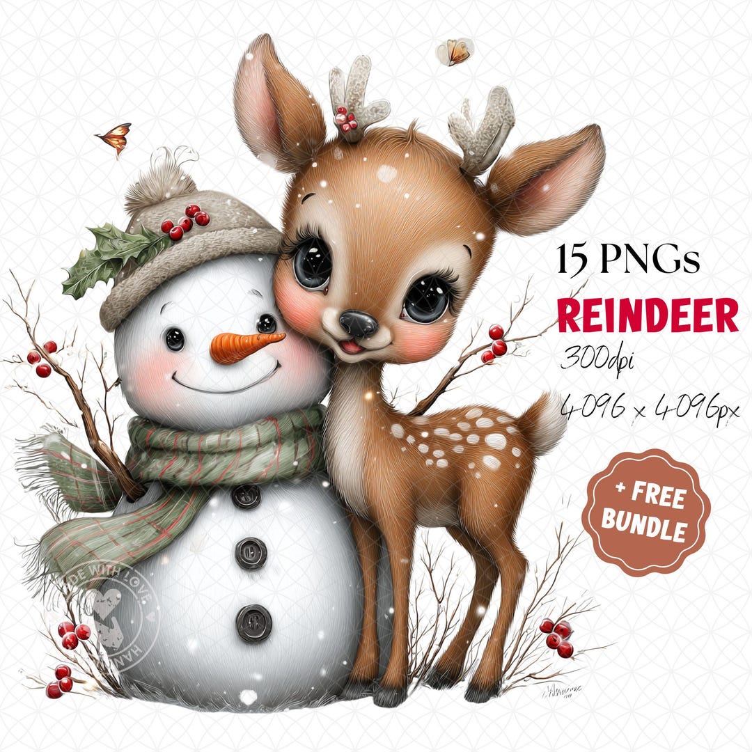 Christmas Reindeer Clipart Bundle 15 Woodland Friends Pngs for Crafts ...