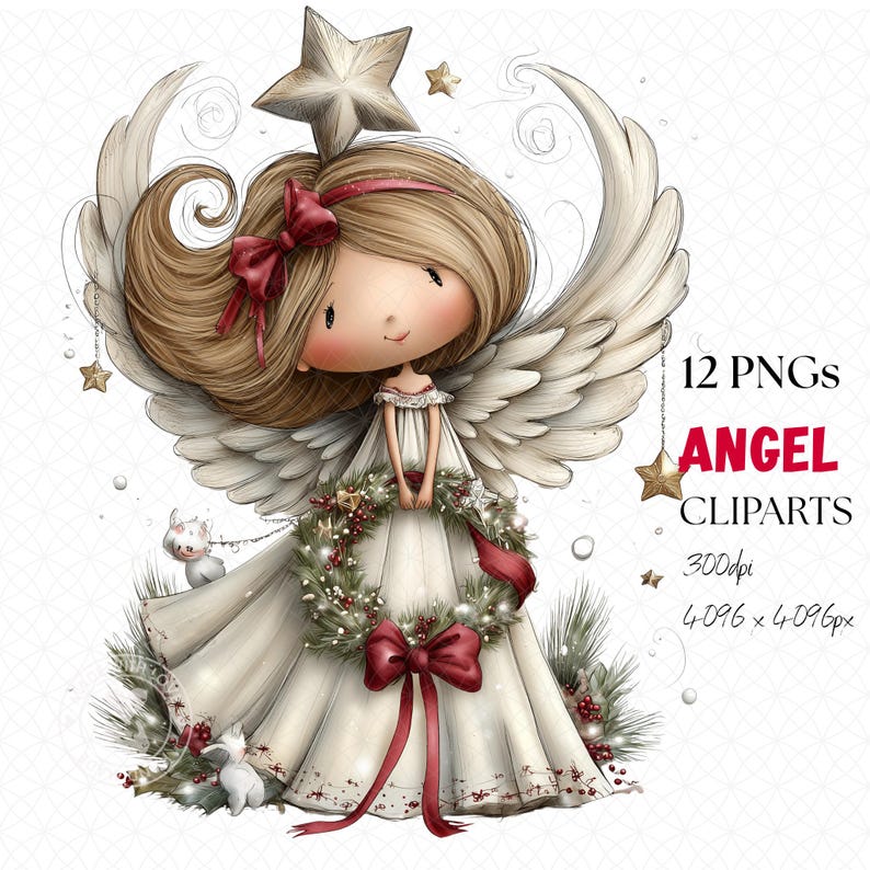 Christmas Angel Clipart 12 PNG Bundle Digital Transparent Background ...