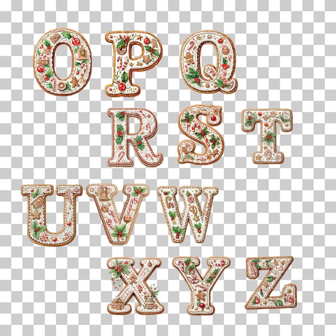 Gingerbread Alphabet Clipart 26 Christmas Cookie Letters PNG for ...