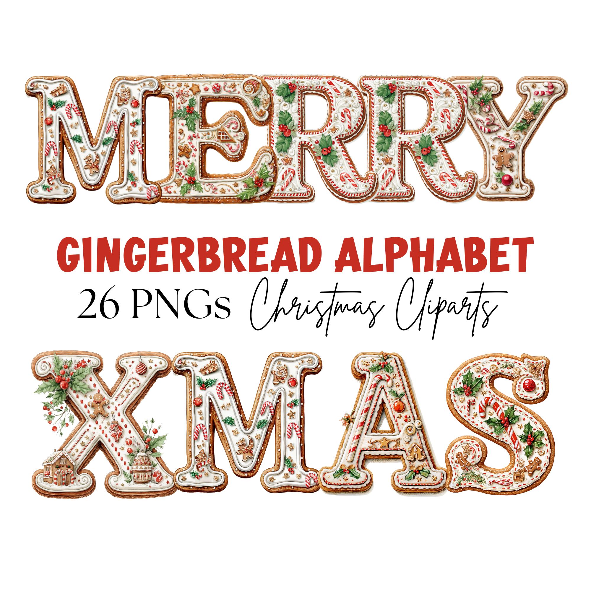 Gingerbread Alphabet Clipart 26 Christmas Cookie Letters PNG for ...