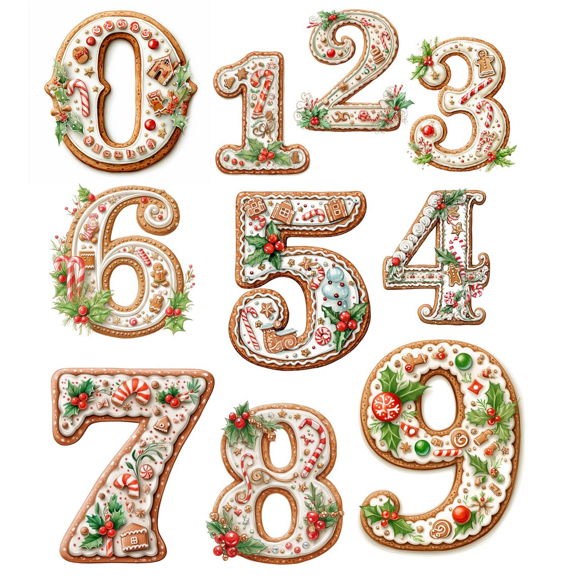 Gingerbread Alphabet Clipart 46 Christmas Cookie Letters and Numbers ...