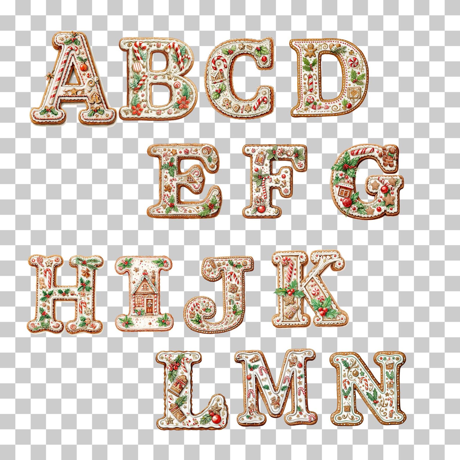 Gingerbread Alphabet Clipart 26 Christmas Cookie Letters PNG for ...