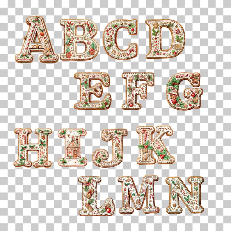 Gingerbread Alphabet Clipart 26 Christmas Cookie Letters PNG for ...
