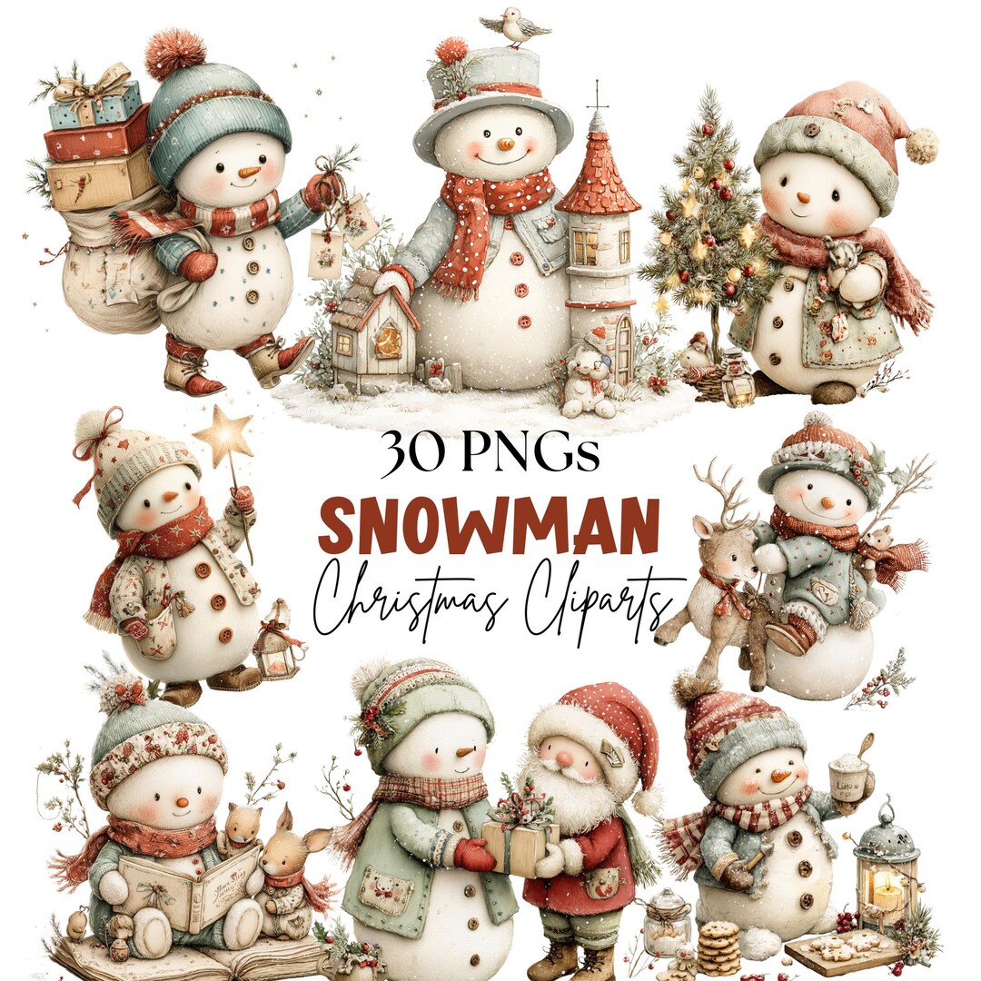Whimsical Snowman Clipart Bundle: 30 Pngs for Christmas Crafts - Etsy