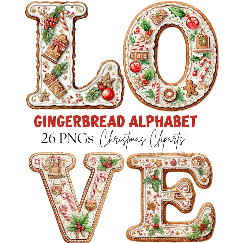 Gingerbread Alphabet Clipart 26 Christmas Cookie Letters PNG for ...