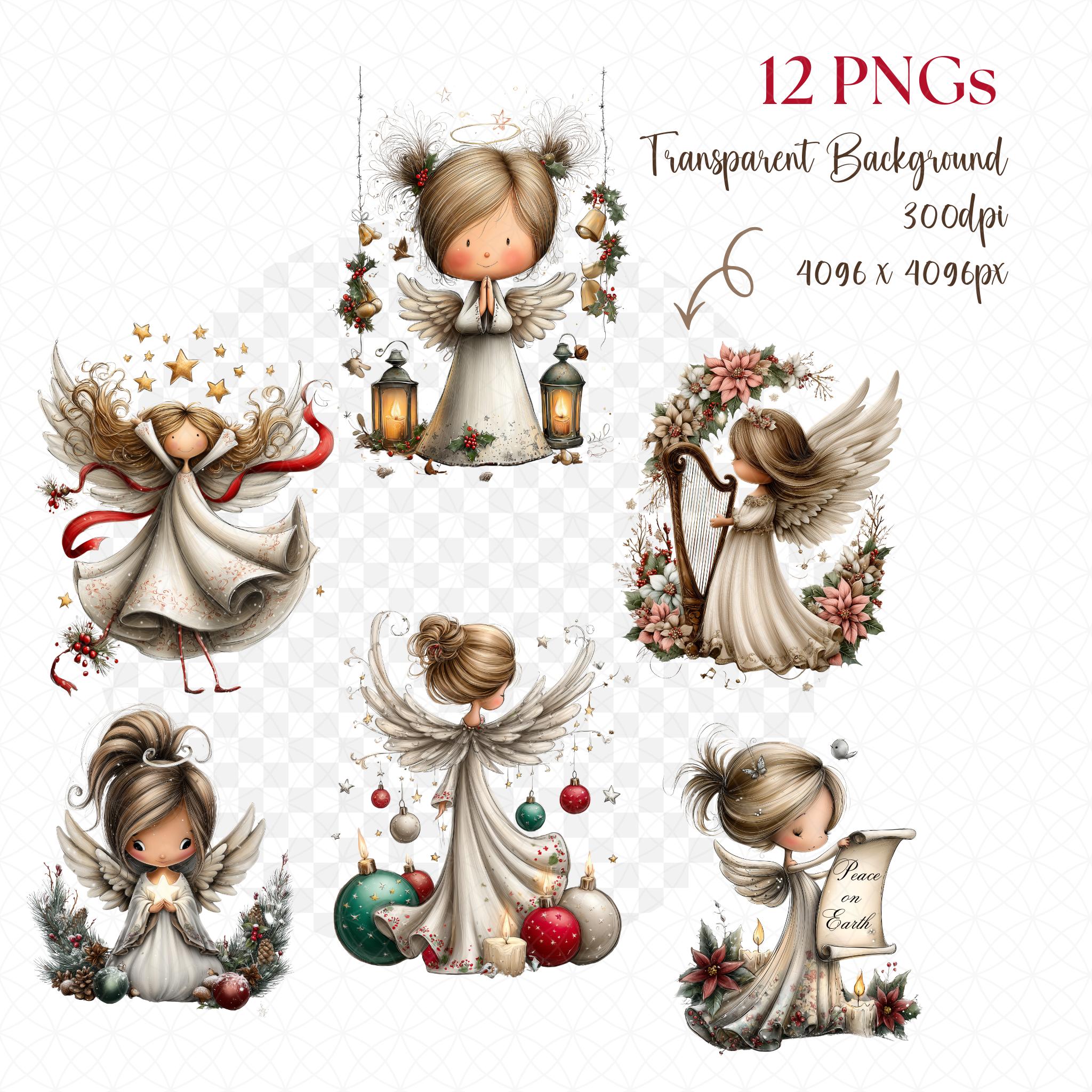 Christmas Angel Clipart 12 PNG Bundle Digital Transparent Background ...