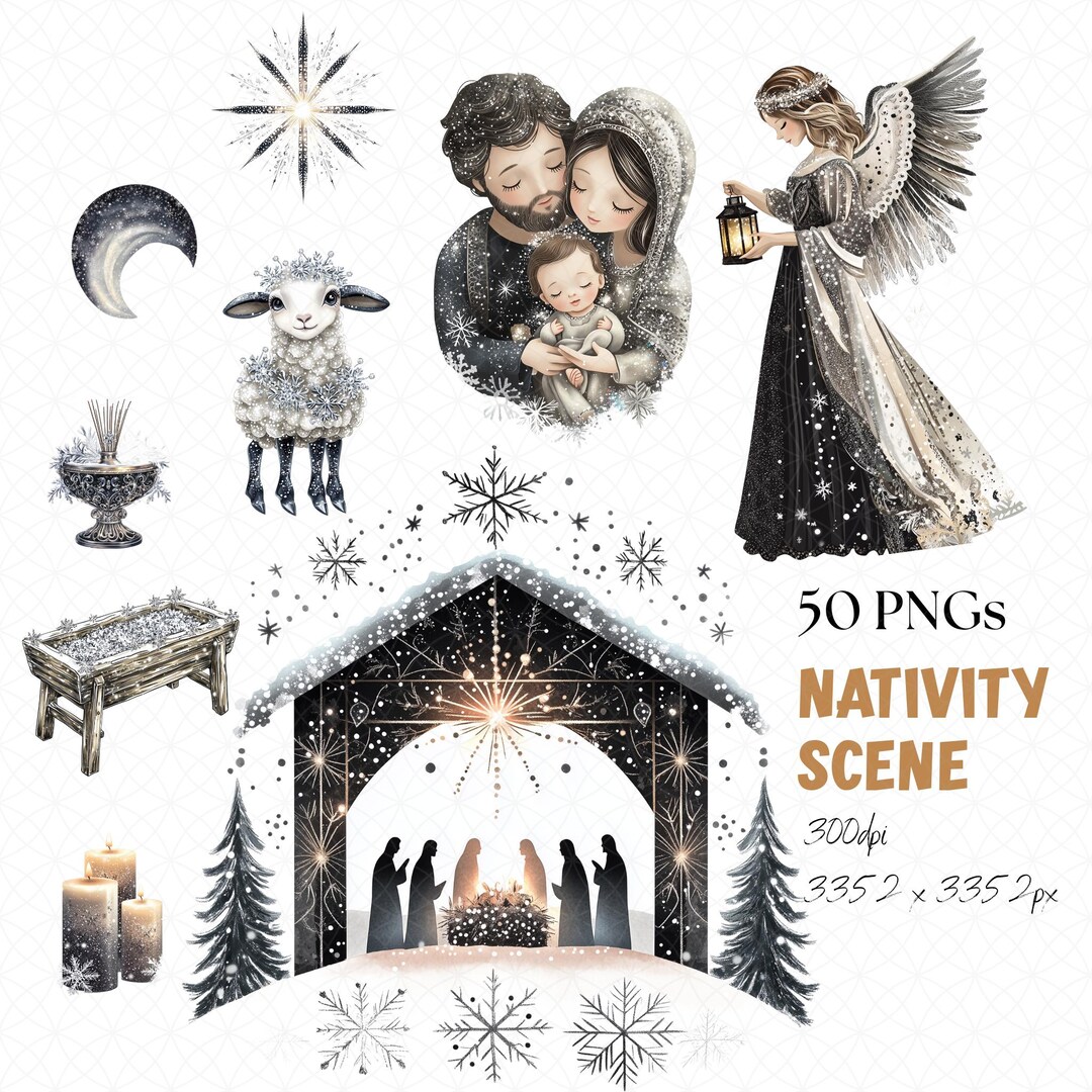 Christmas Nativity Clipart Scene 50 PNG Bundle Holy Family Baby Jesus ...