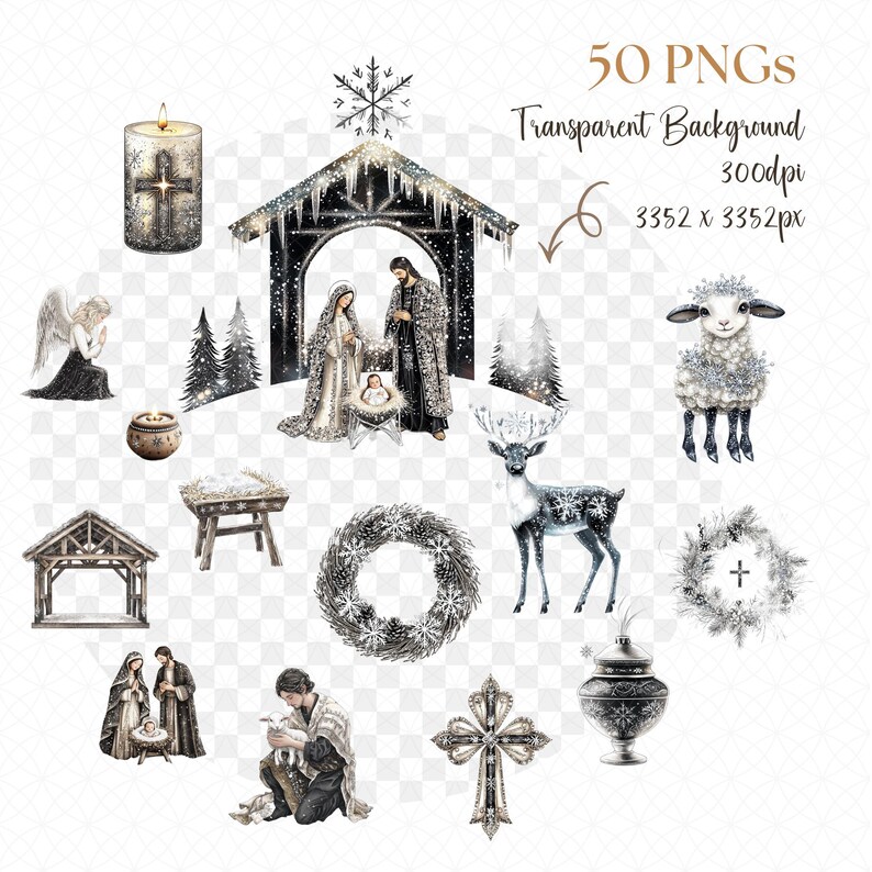 Christmas Nativity Clipart Scene 50 PNG Bundle Holy Family Baby Jesus ...