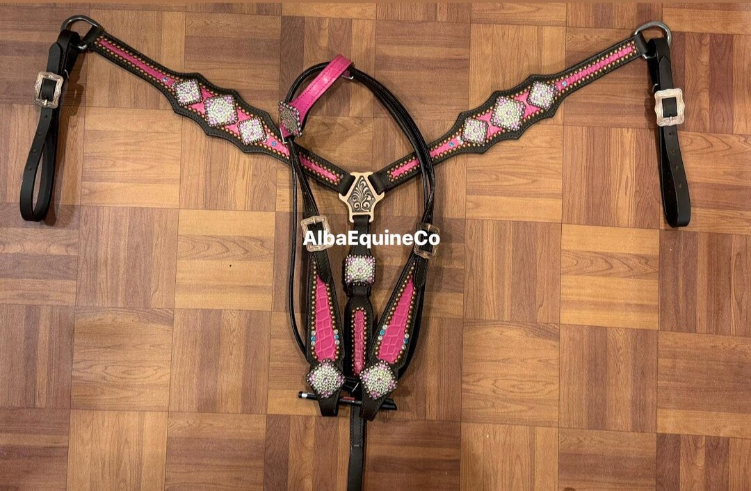 Western Brown Leather Bling Tack Set of Headstall and Breast Collar ...