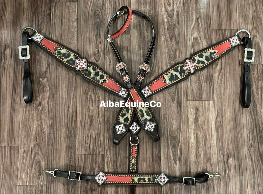 Western Brown Leather Bling Tack Set of Headstall / Breast Collar ...