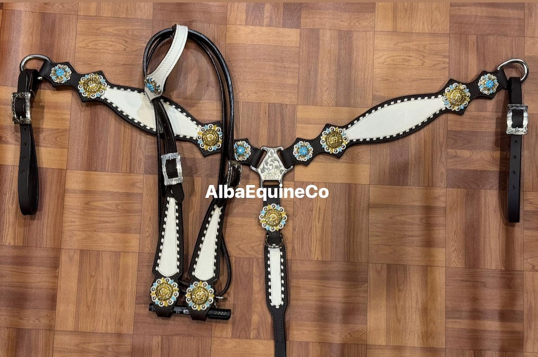 Western Brown Leather Bling Tack Set of Headstall and Breast Collar ...