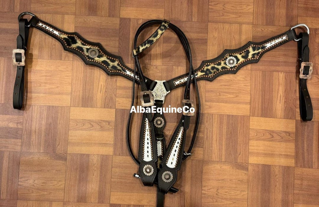 Western Brown Leather Bling Tack Set of Headstall and Breast Collar ...