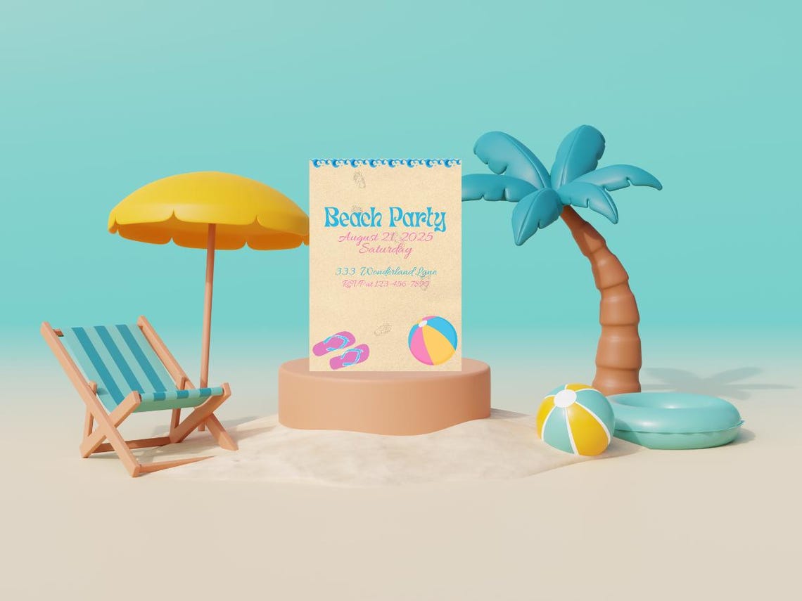 Beach Party Invitation | EDITABLE Canva Template | Summer Pool or ...