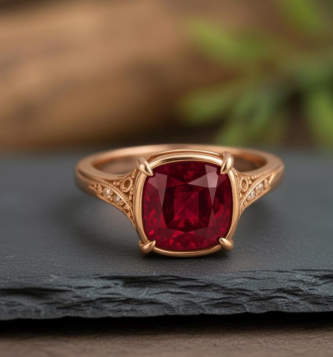 Vintage Cushion Cut Ruby Engagement Ring, Art Deco Inspired Ruby Ring ...
