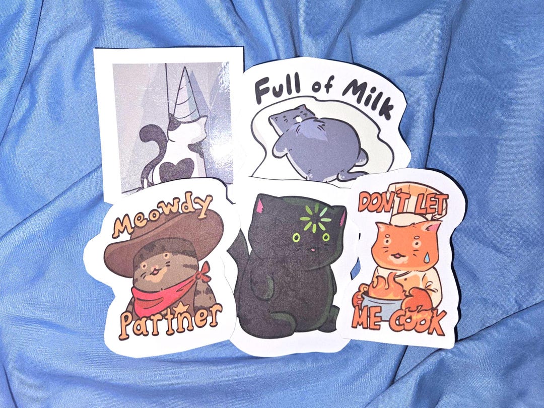 Cute Cat 3" Vinyl Sticker Set | No Thoughts Black Cat Cowboy Tabby Cat ...