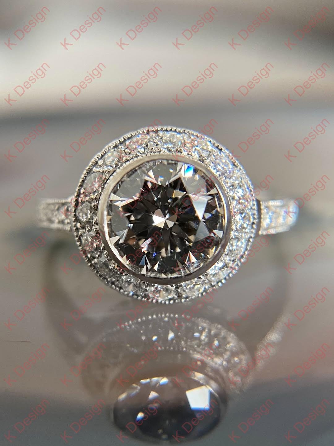 1.80ct Round Cut Diamond Bezel Birthday Ring, Vintage 925 Sterling ...