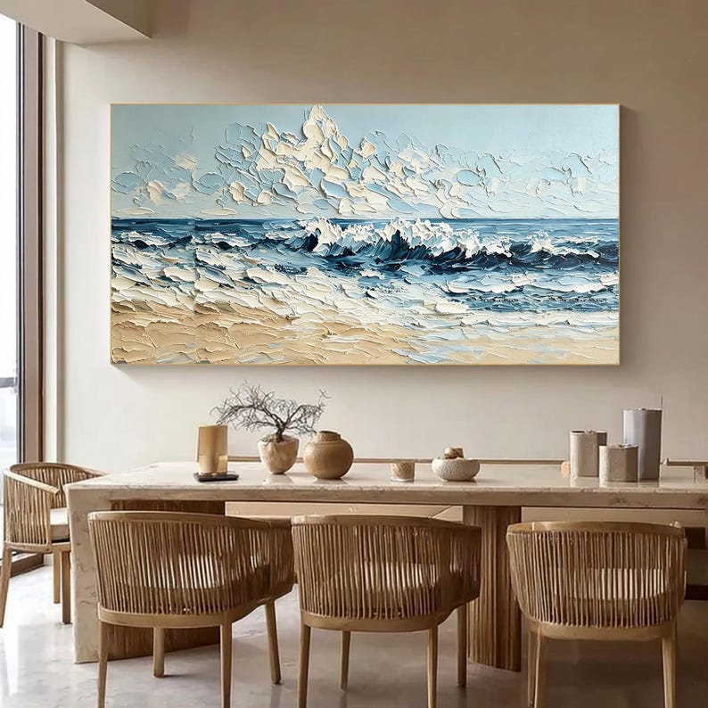 Abstract Ocean Wall Art Textured Wave Painting Coastal Canvas Decor ...