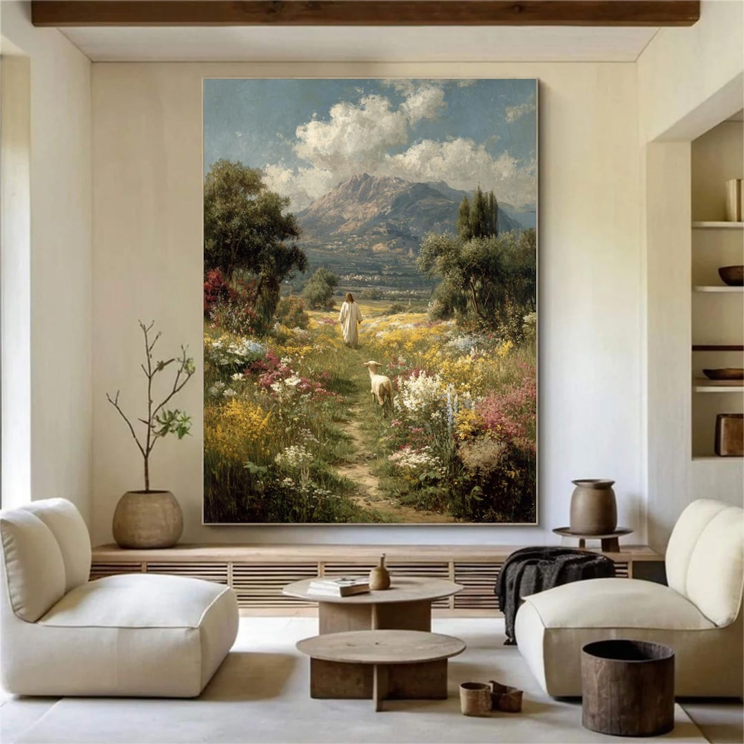 Jesus Portrait Art Jesus and Sheep Oil Painting Good Shepherd Art ...