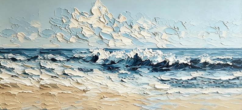 Abstract Ocean Wall Art Textured Wave Painting Coastal Canvas Decor ...