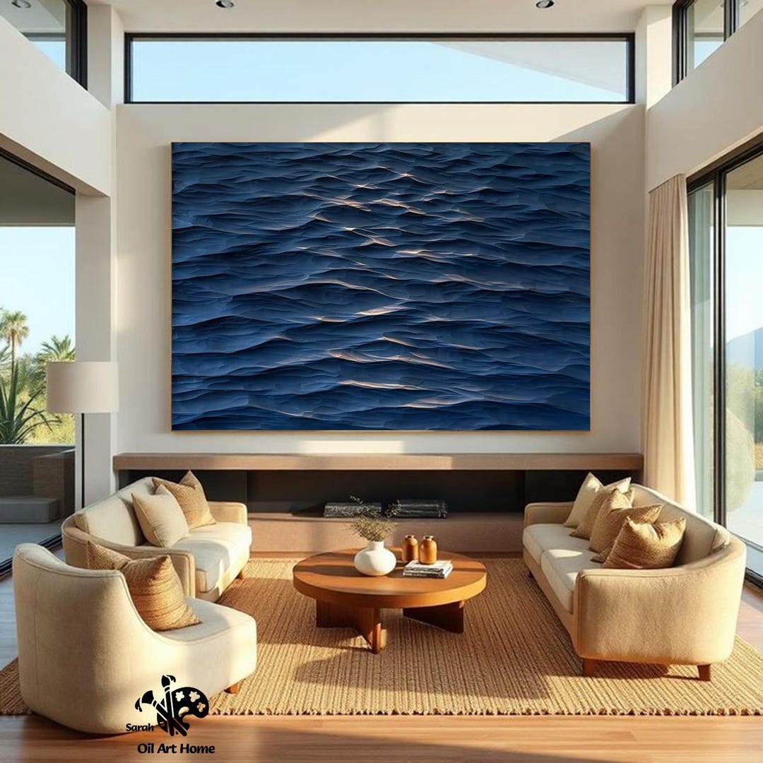 3D Wood Carving Artwork Deep Blue Woodcarving Wave Texture Art 3D Blue ...