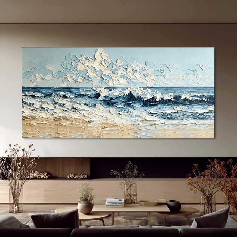 Abstract Ocean Wall Art Textured Wave Painting Coastal Canvas Decor ...
