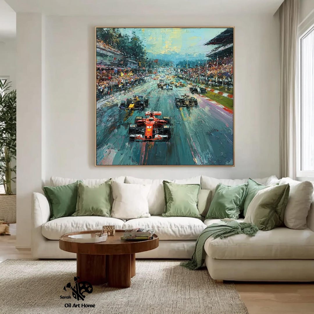 Original Red Ferrari F1 Race Car Oil Painting Handmade F1 Ferrari ...