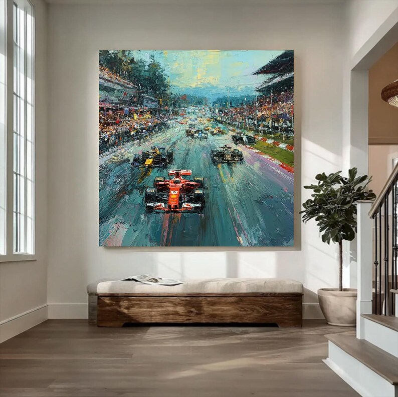Original Red Ferrari F1 Race Car Oil Painting Handmade F1 Ferrari ...