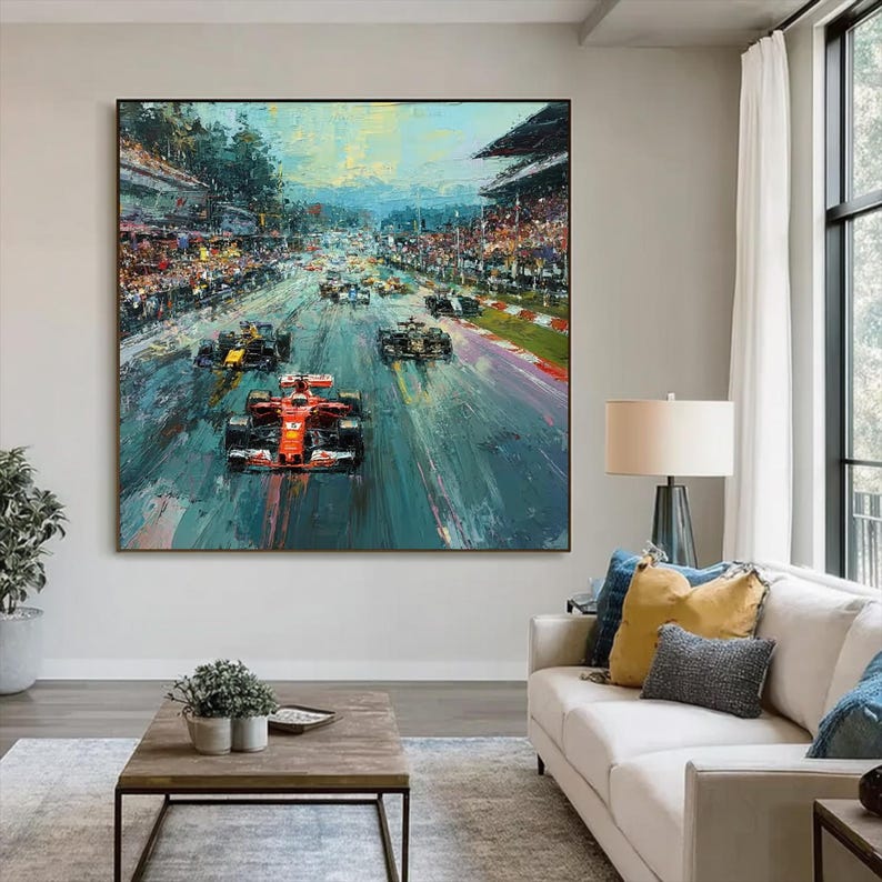 Original Red Ferrari F1 Race Car Oil Painting Handmade F1 Ferrari ...