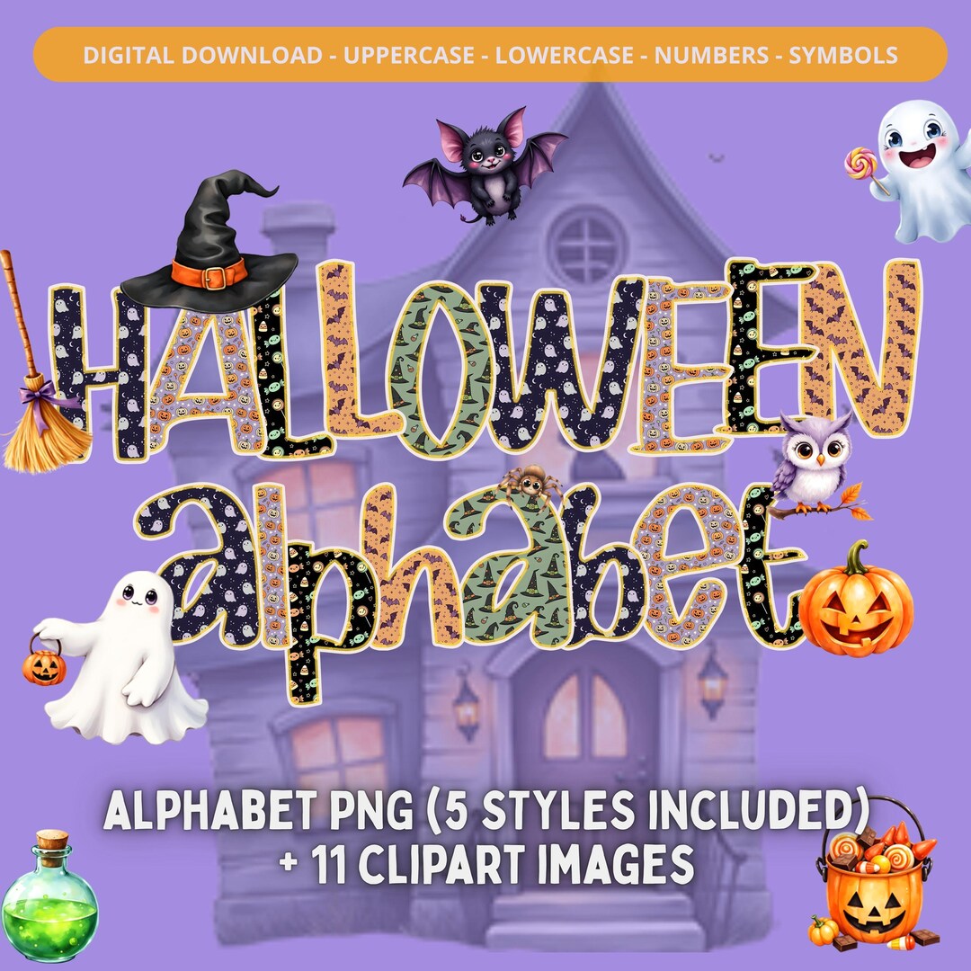Halloween Alphabet Clipart With Spooky Cute Theme Patterns – Includes 5 ...
