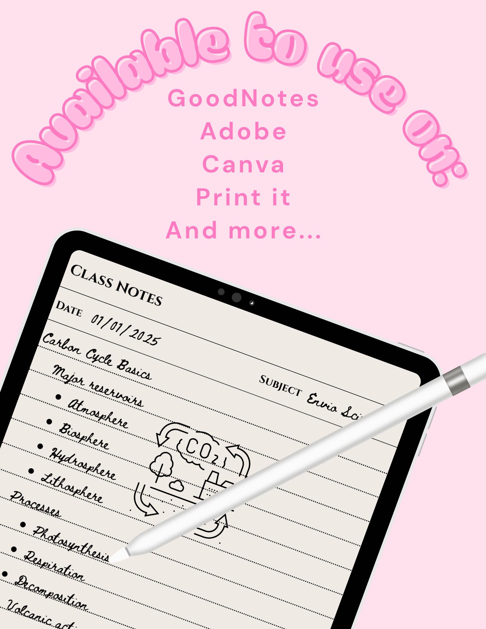 Class Notes Template | Editable Canva | Printable PDF | Class Notepads ...