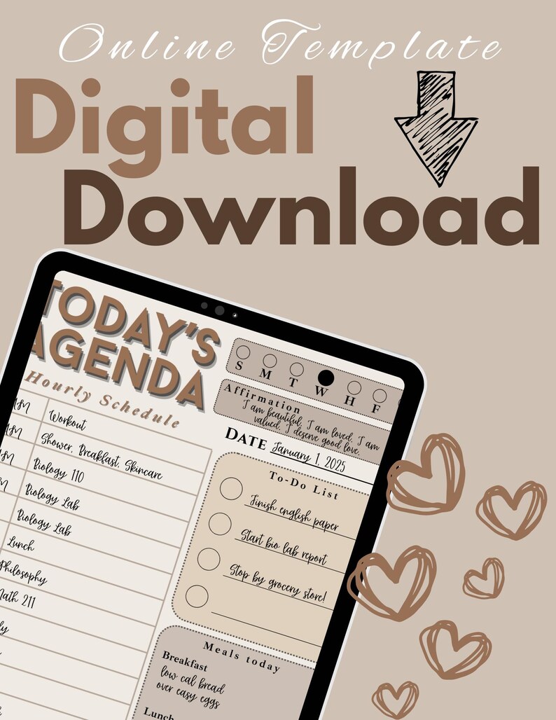 Daily Agenda Canva Template | Editable Day Planner | Hourly Schedule ...