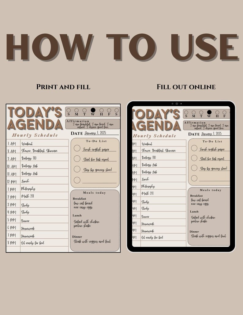 Daily Agenda Canva Template | Editable Day Planner | Hourly Schedule ...