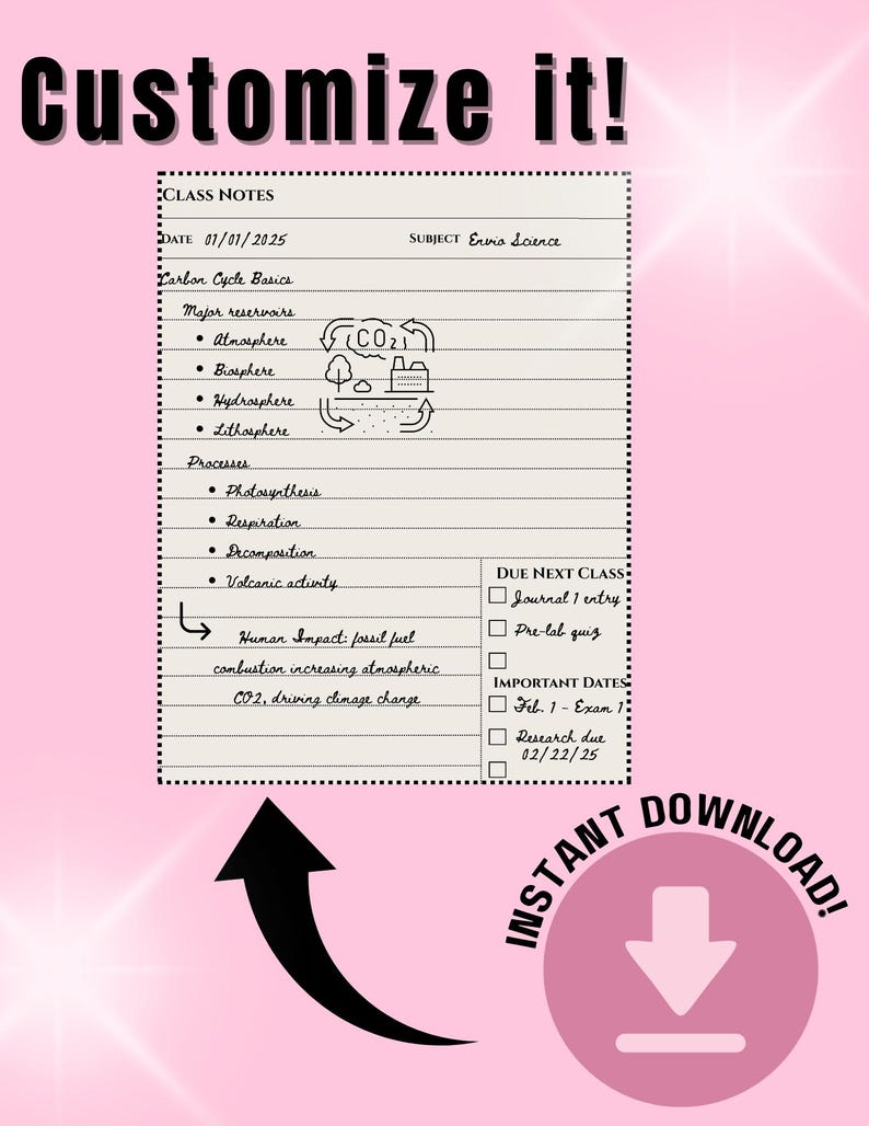 Class Notes Template | Editable Canva | Printable PDF | Class Notepads ...