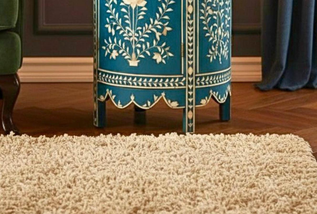 Bone Inlay Round Bed Side Table | Handcrafted Scroll-vine Pattern Side ...