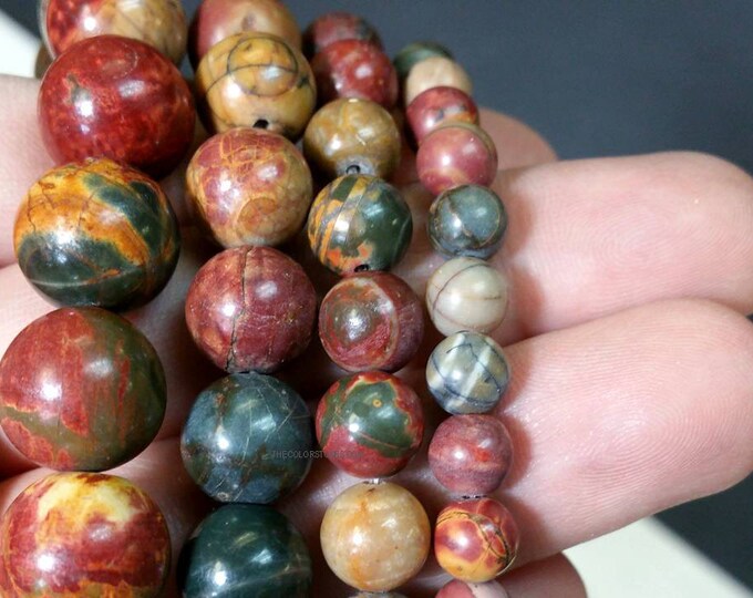 Natural Gemstone Red Pine Jasper 6 8 10 or 12 Mm Smooth Round Beads ...