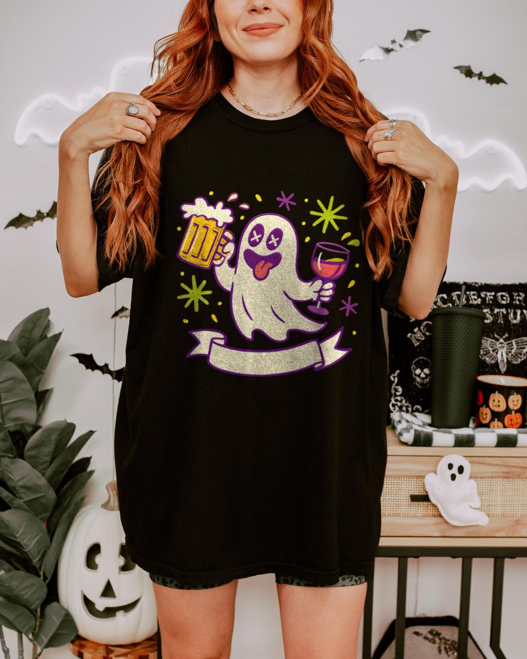 Funny Tipsy Ghost Halloween T-shirt - Beer & Wine Party Tee - Etsy