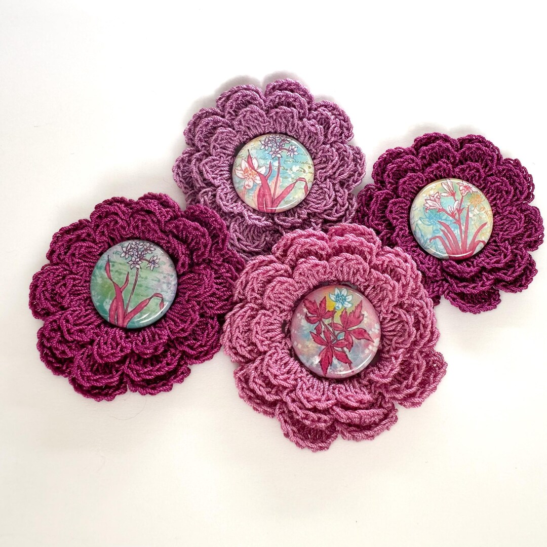 Layered Crochet Flowers 4 Purple Colors With Button Centers - Etsy