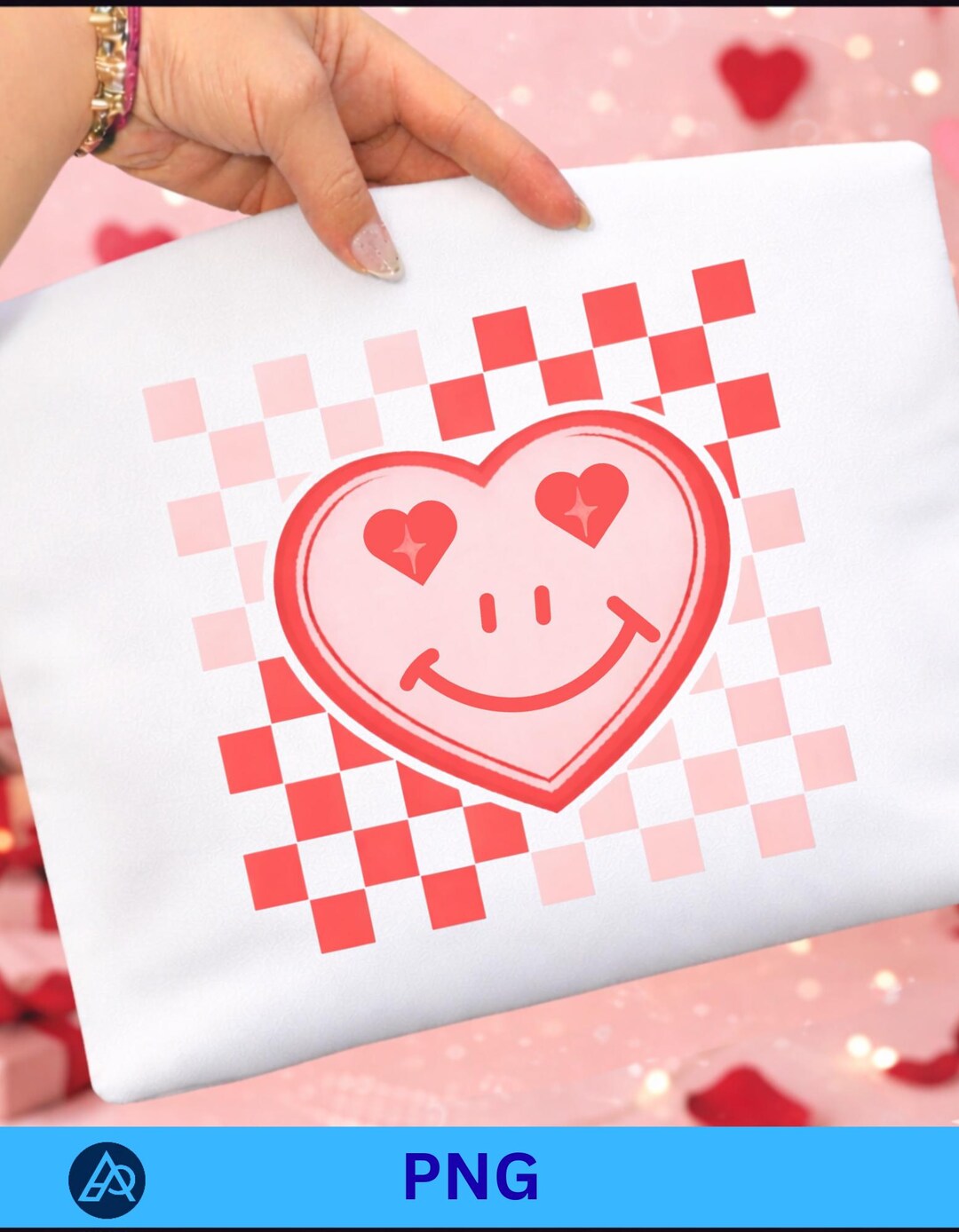 Heart Eyes Smiley Face PNG | Valentine Checkerboard Design (digital ...