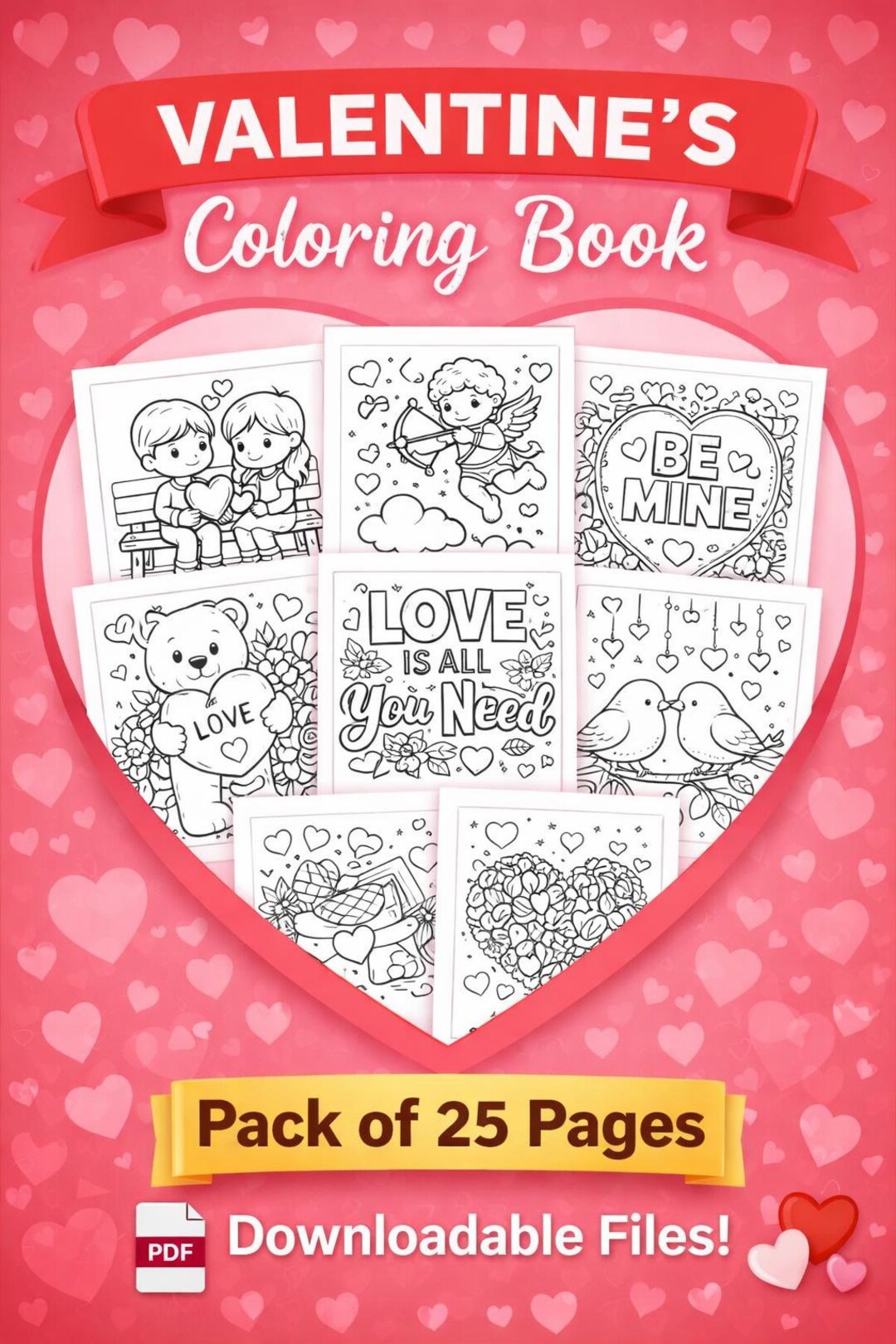 25 Valentine’s Day Coloring Pages – Printable A4 PDF | Romantic ...