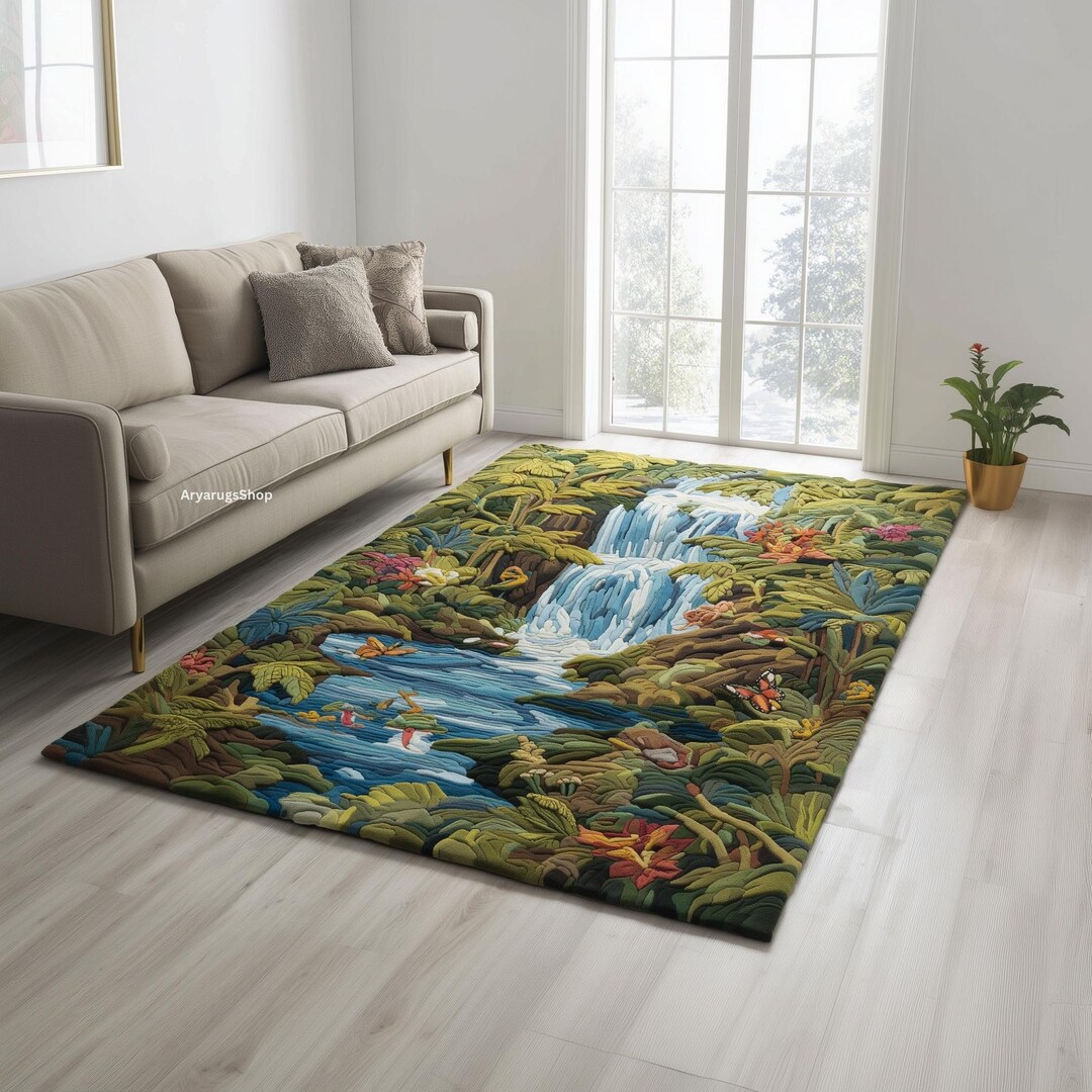 Waterfall Nature Rug I Tropical Landscape Carpet for Living Room ...