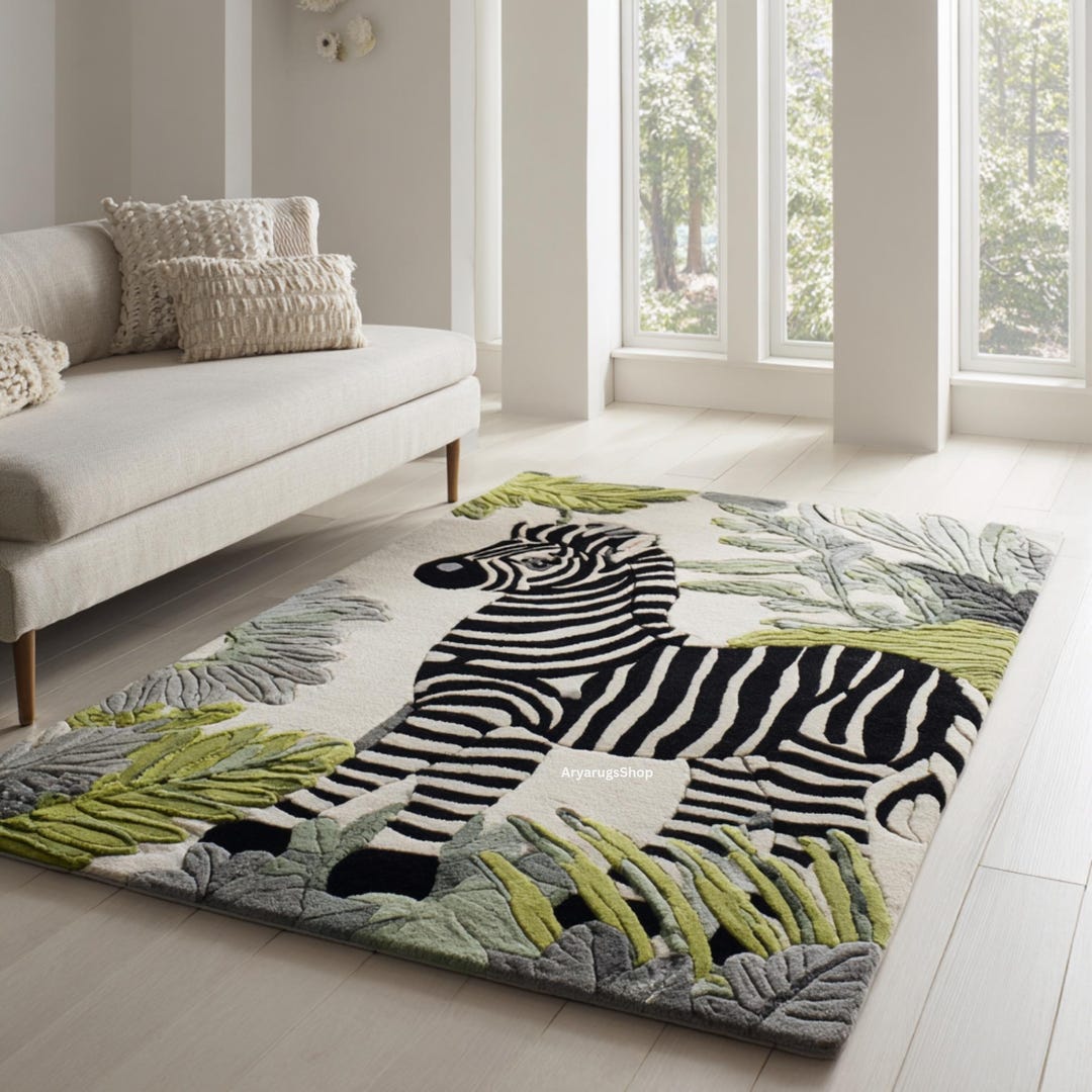 Hand Tufted Wool Zebra Rug | Jungle Safari Animal Area Carpet - Etsy