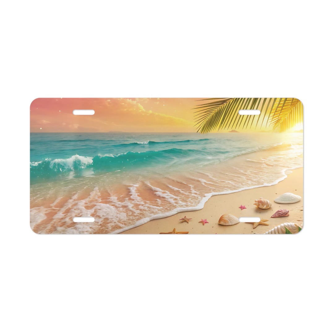 Tropical Beach Sunset Vanity Plate | Coastal Seashell License Plate - Etsy