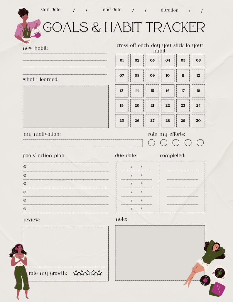 Cozy 30 Day Goal and Habit Tracker - Etsy