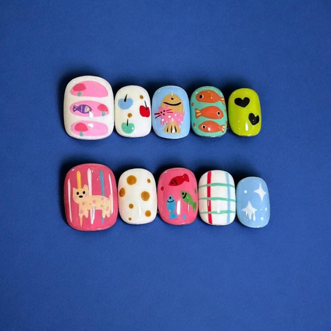 Cute Cartoon Press on Nails | Kawaii Animal Fake Nails | Handmade ...