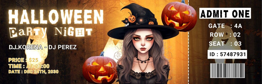 Editable Halloween Party Ticket Template: Spooky Event Entry Pass ...
