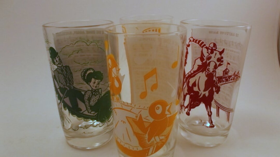 Vintage Glass Tumblers, Retro Mid Century Bar Ware, Drinking Glasses ...