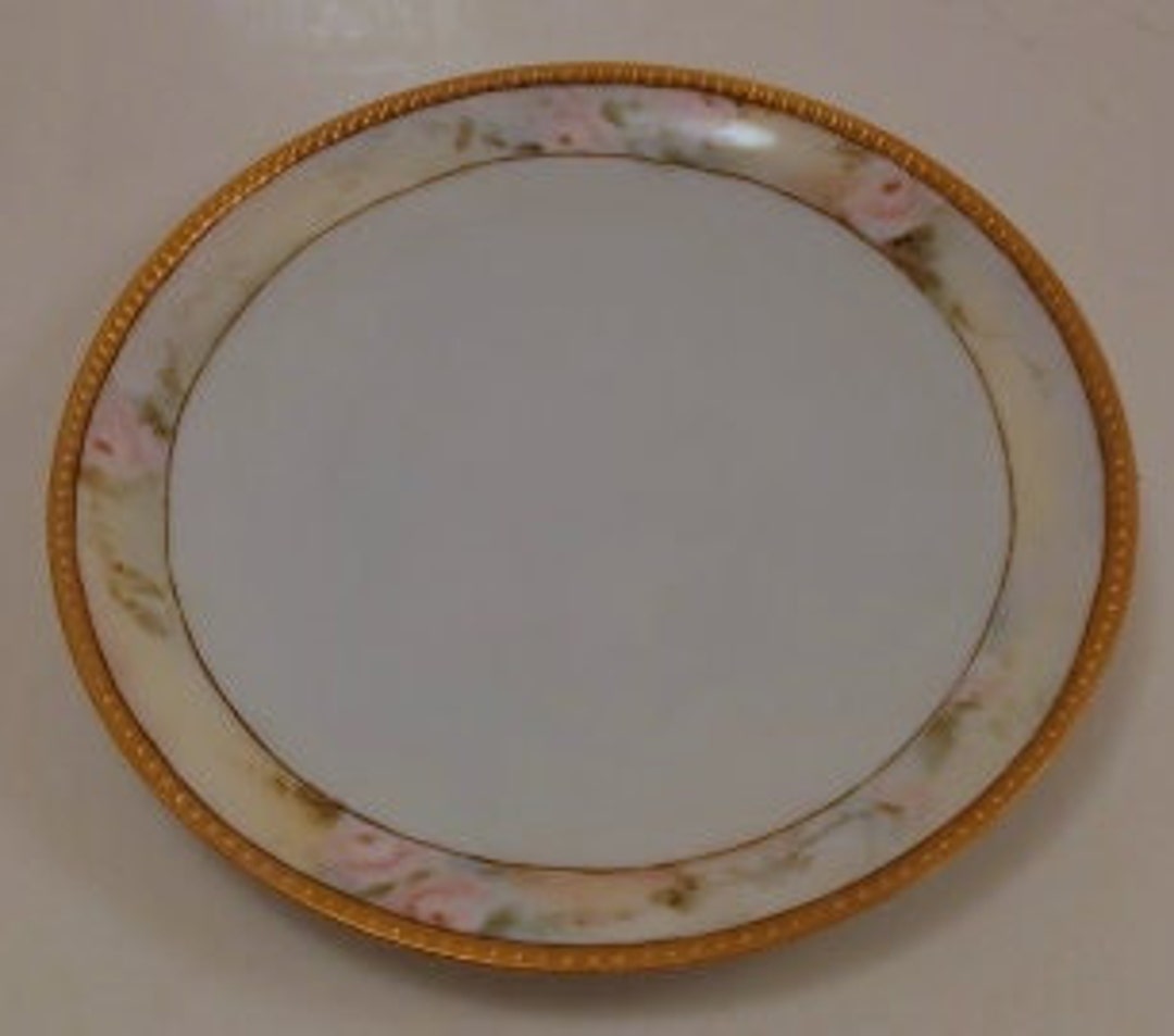 Vintage Hand Painted Plate, Cream China With Gold Beaded Edge, Pink ...