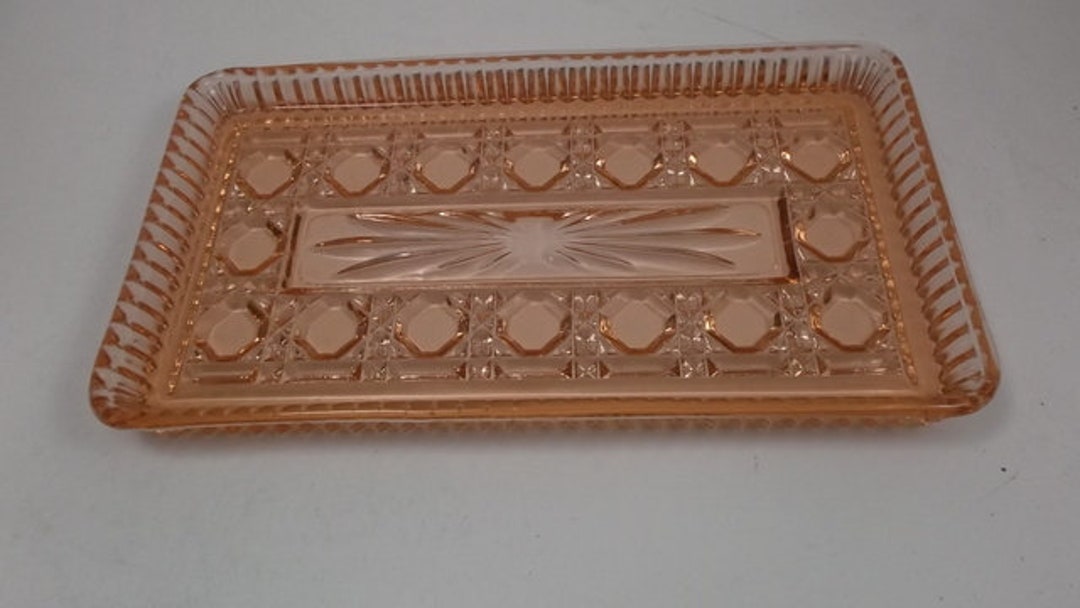 Vintage Tray, Small Glass Serving Tray, Pink Glass Tray, Depression ...
