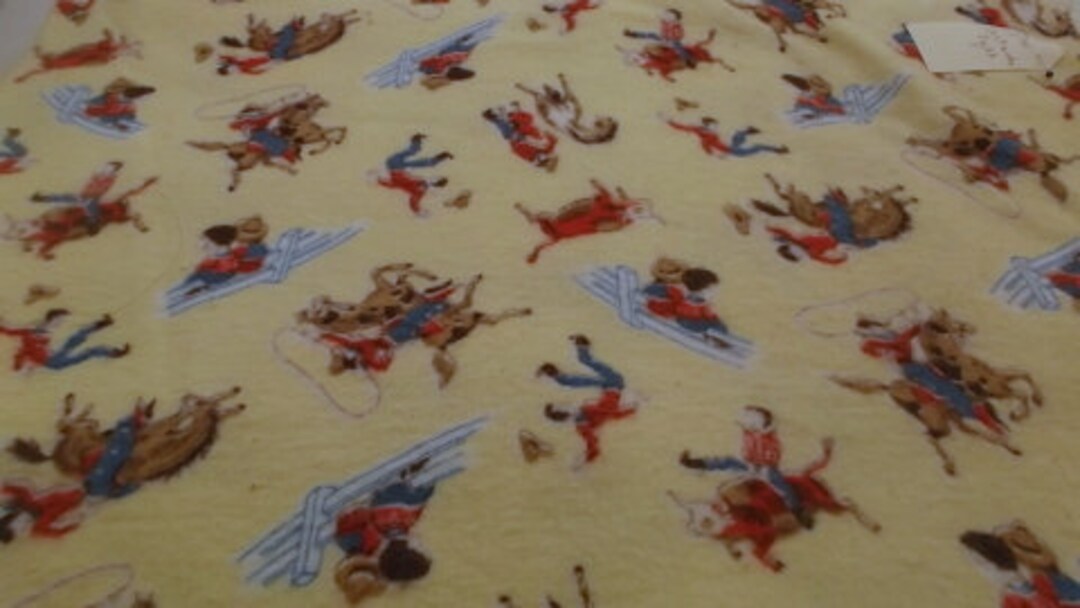 Vintage Fabric, Flannel Fabric, Pale Yellow With Cowboys, 34'' Wide ...