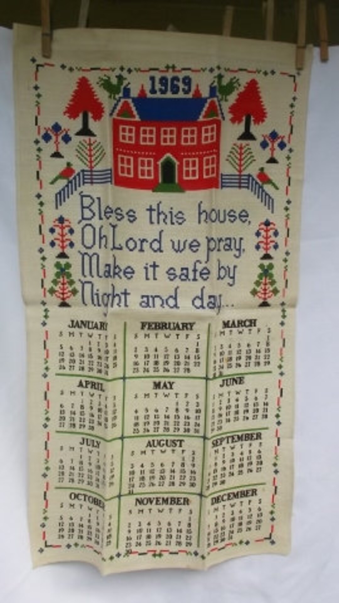 Vintage Dish Towel, Wheat Linen Calendar Towel, 1969 Towel, Bless This ...